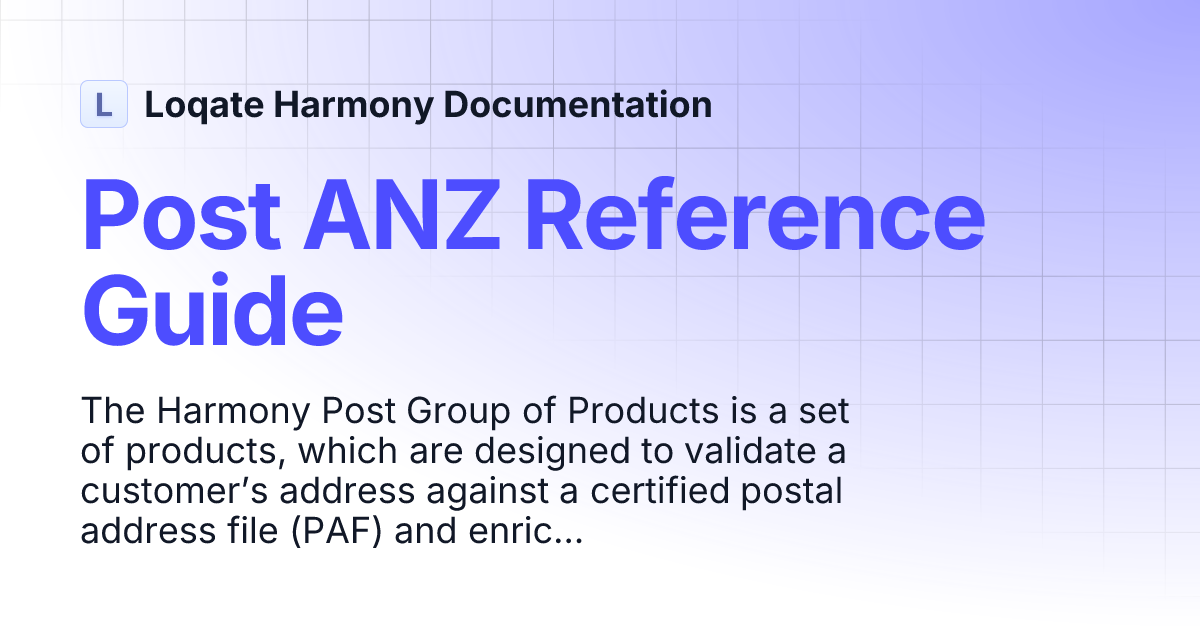 Post ANZ Reference Guide | Loqate Harmony Documentation
