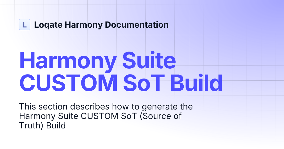 Harmony Suite CUSTOM SoT Build | Loqate Harmony Documentation