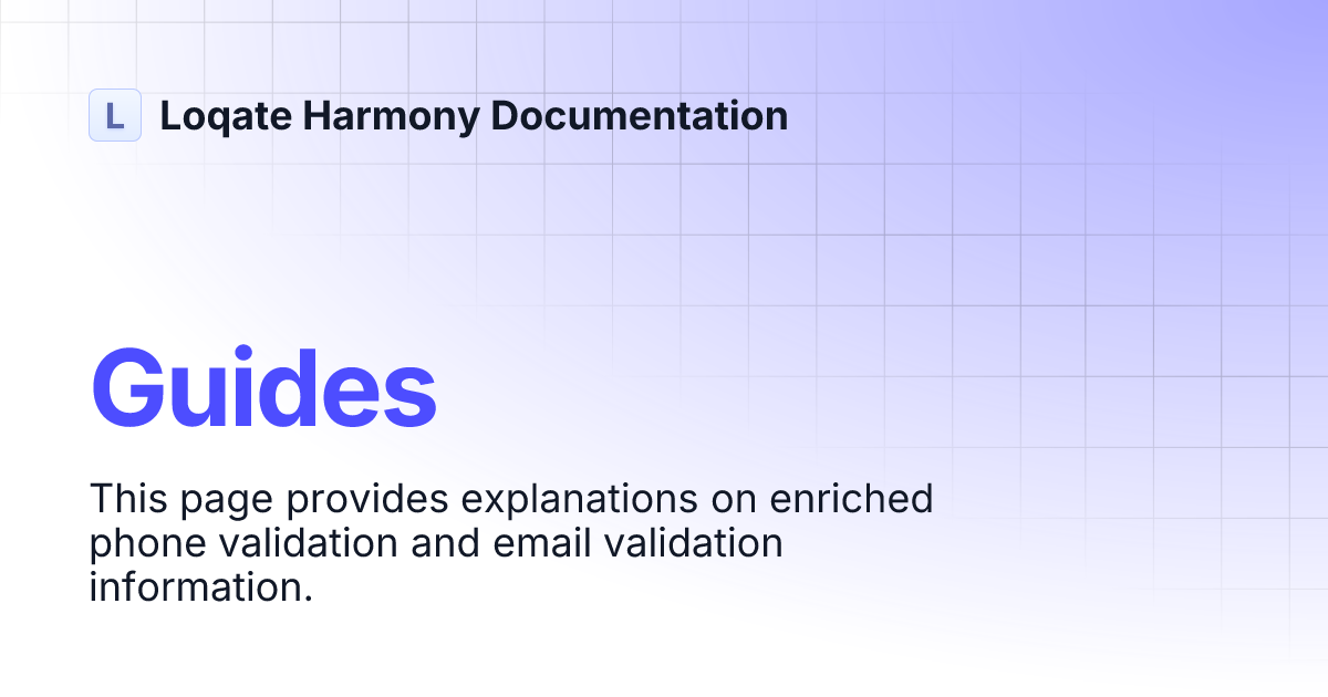 Guides | Loqate Harmony Documentation